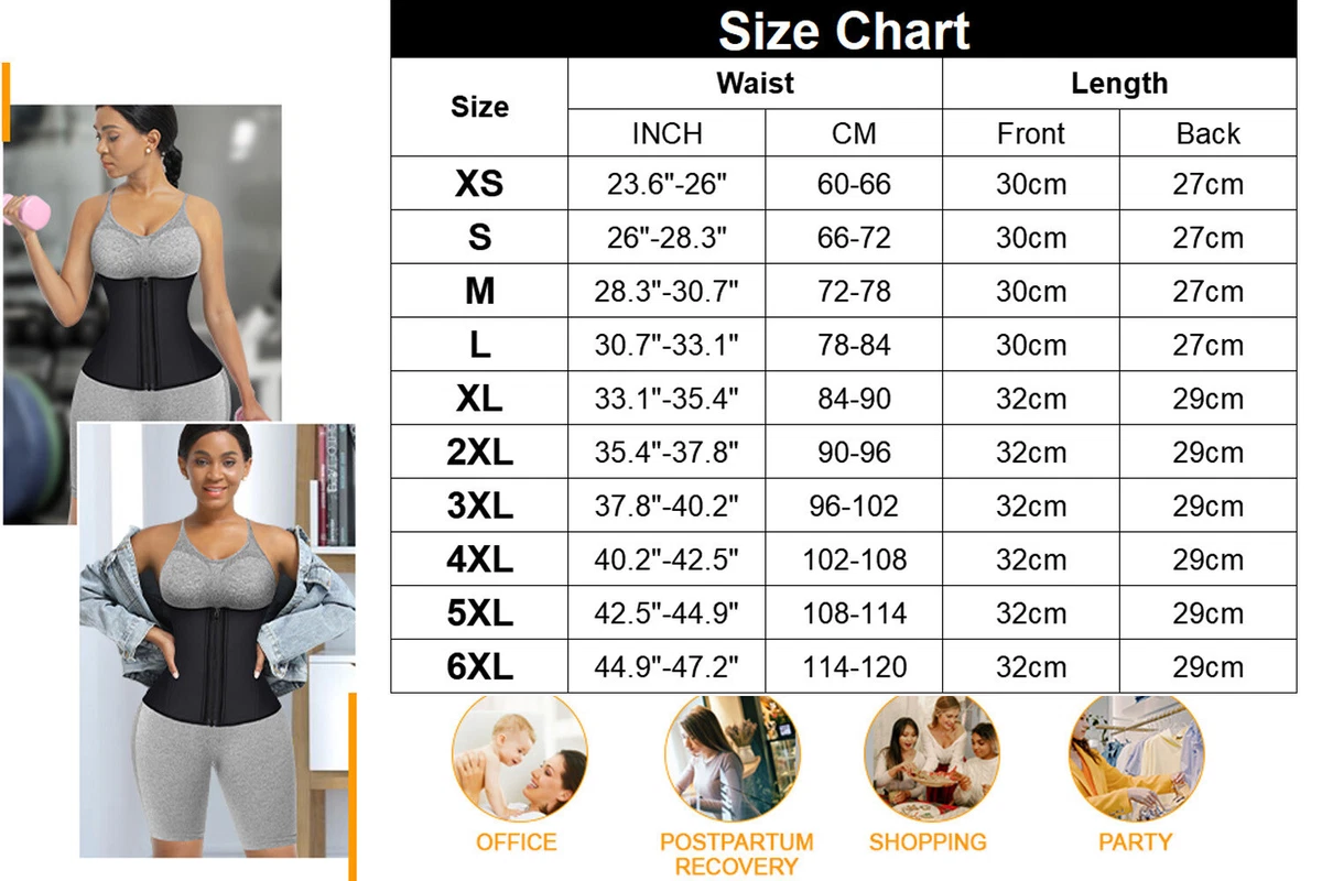 Waist Training Corset Size Chart