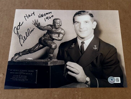 JOE BELLINO SIGNED 1960 HEISMAN TROPHY 8X10 PHOTO BECKETT COA NAVY ...