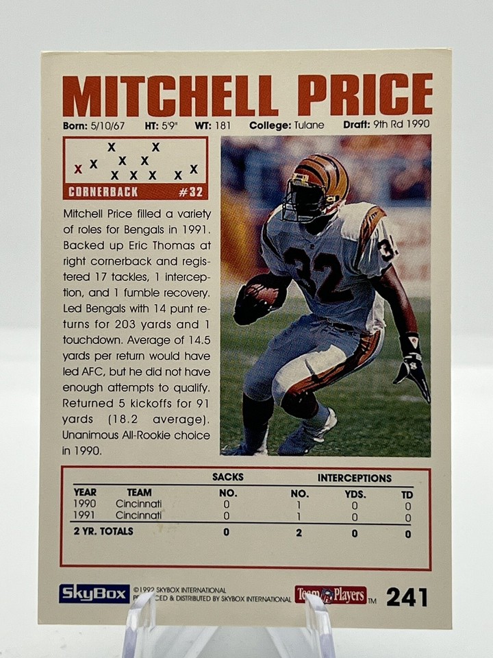 1992 SkyBox Mitchell Price #241 Autograph Cincinnati Bengals Signed | eBay