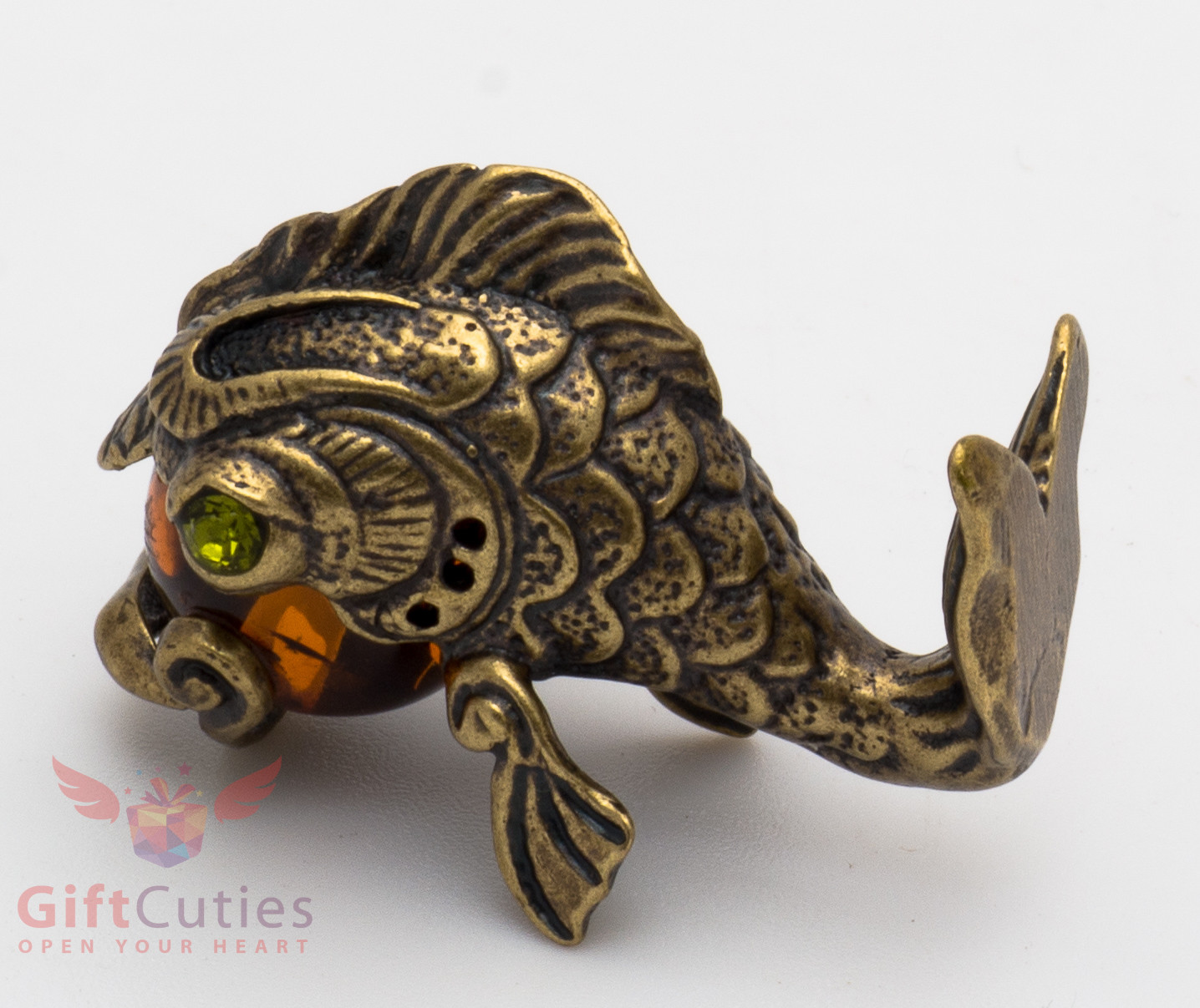 Russian Solid Brass Amber Figurine of Royal Koi Fish Totem talisman ...