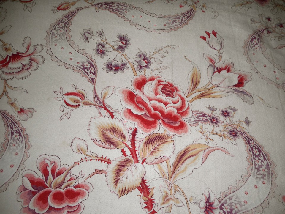 Antique French Floral Roses Garland Cotton Fabric ~ Rose Coral Lavender ...