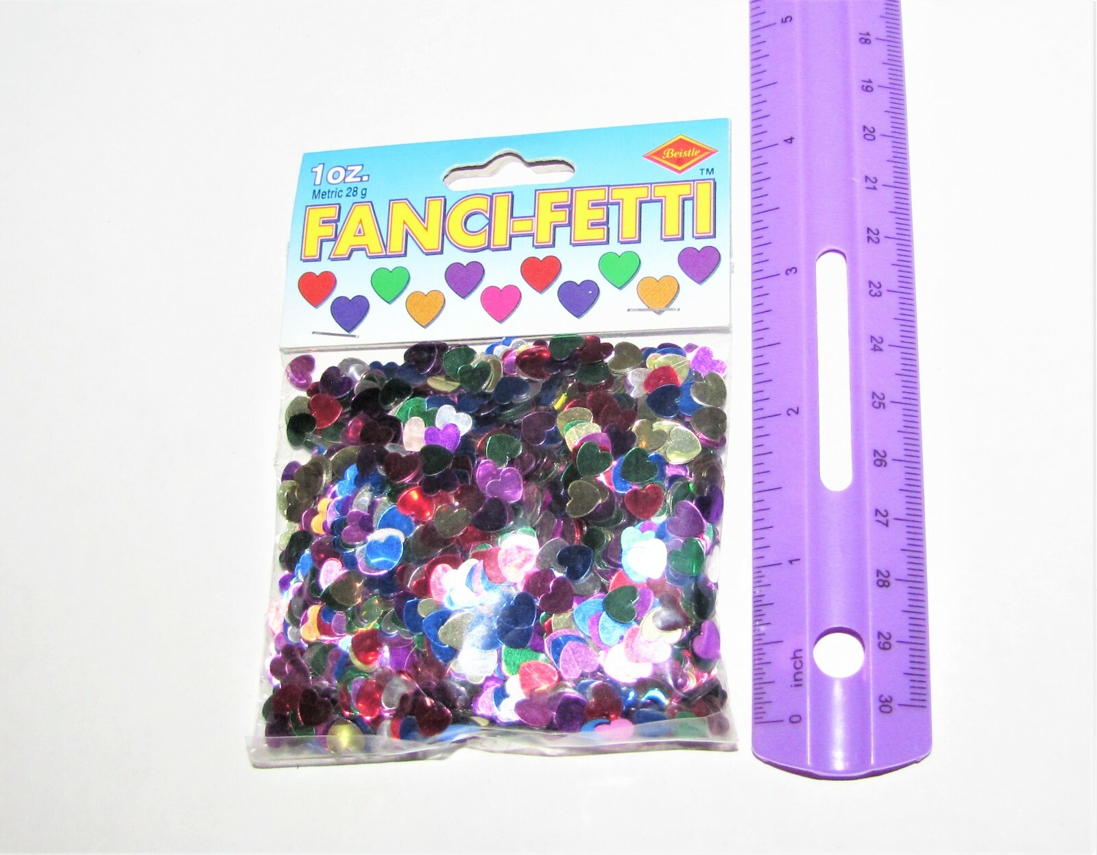 Multicolored Metallic Confetti, Each pkg 1 oz, Circles, Stars or Hearts ...