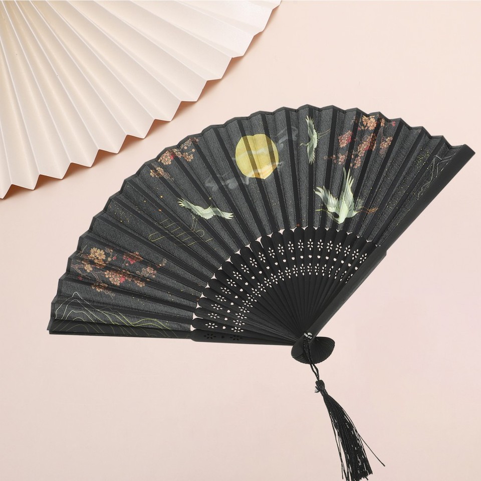 Chinese Decorations Style Hand Held Fan Asian Room Artificial Silk ...