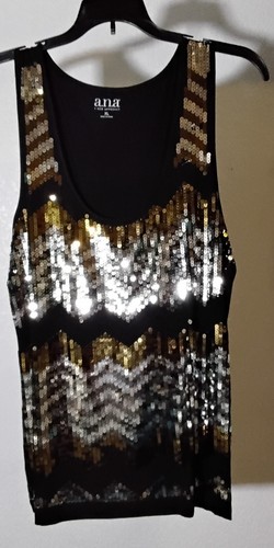 A New Approach Black Sequin Chevron Silver Bronze Sequined Tank Top ...