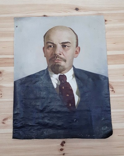 Original Soviet Russian Very big Oil painting Portrait of V. Lenin 70s ...