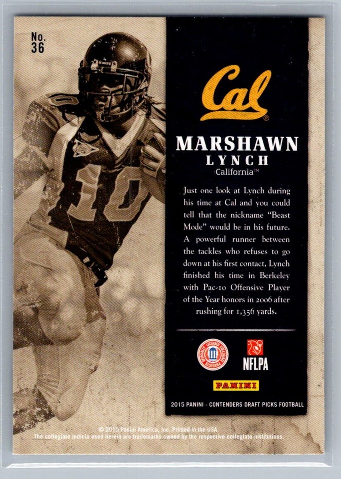 2015 Panini Contenders Draft Picks #36 Marshawn Lynch Old School Colors ...
