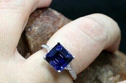 2CT Asscher Cut Lab Created Sapphire Engagement Ring 14K White Gold ...