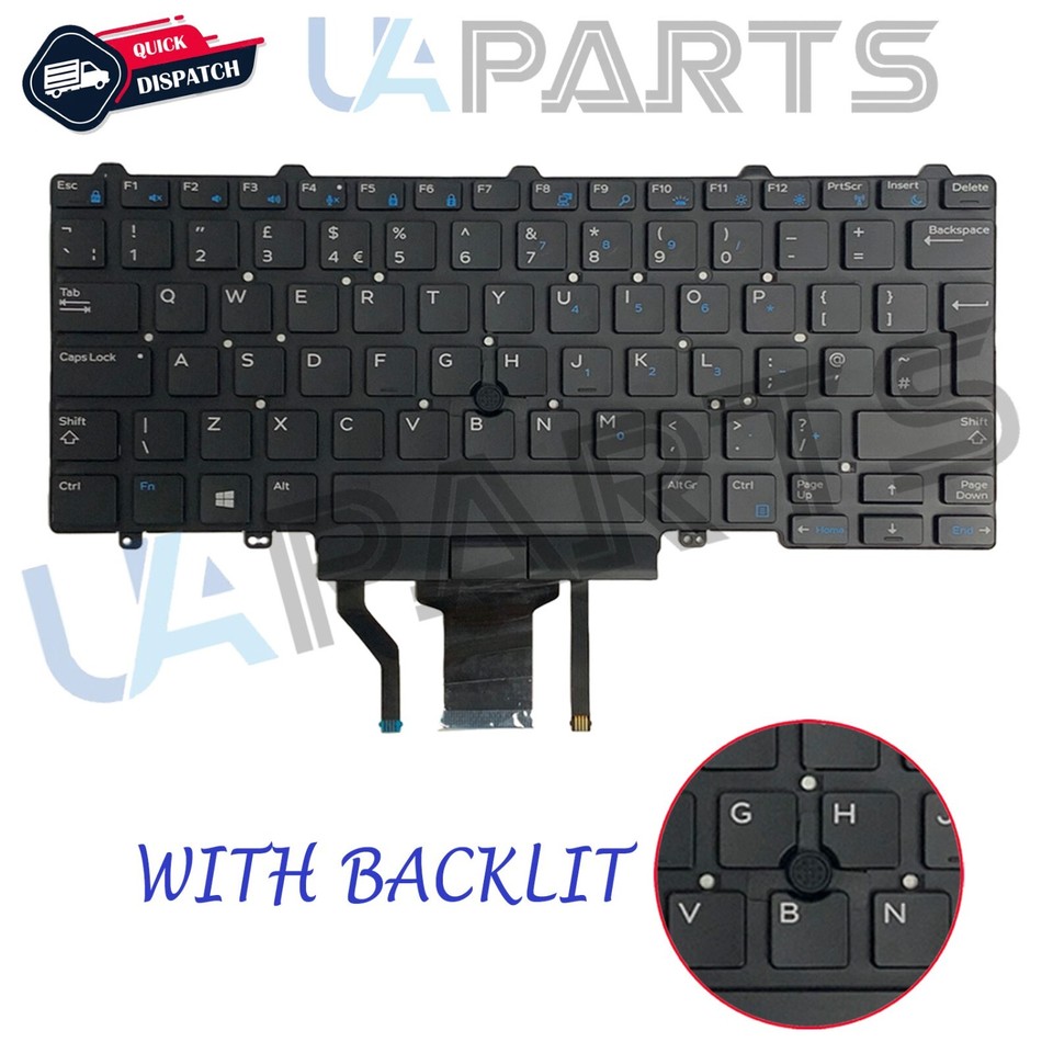 For Dell Latitude E7450 E7480 7490 UK Laptop Keyboard With Trackpoint ...
