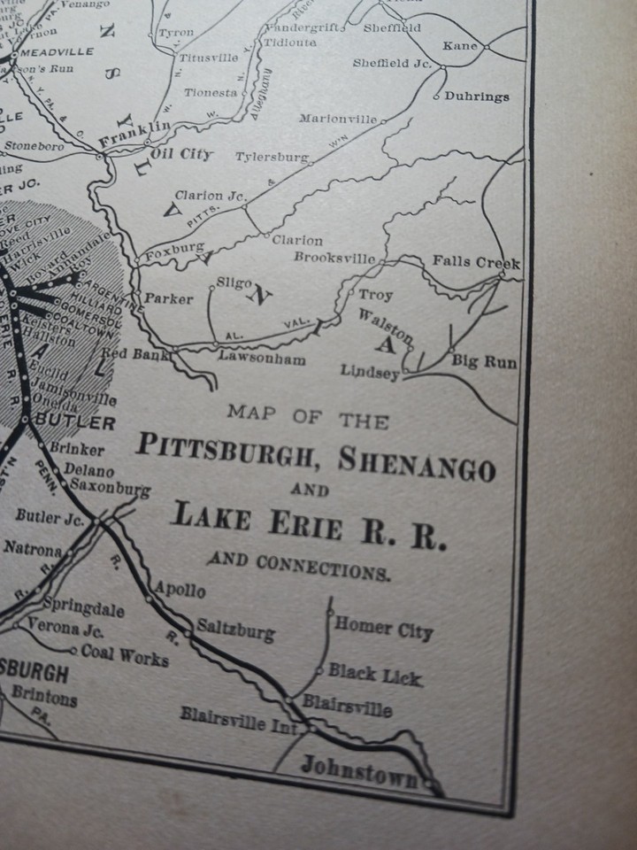 ~1895 Antique Train Route Map PITTSBURGH SHENANGO & LAKE ERIE RAILROAD ...
