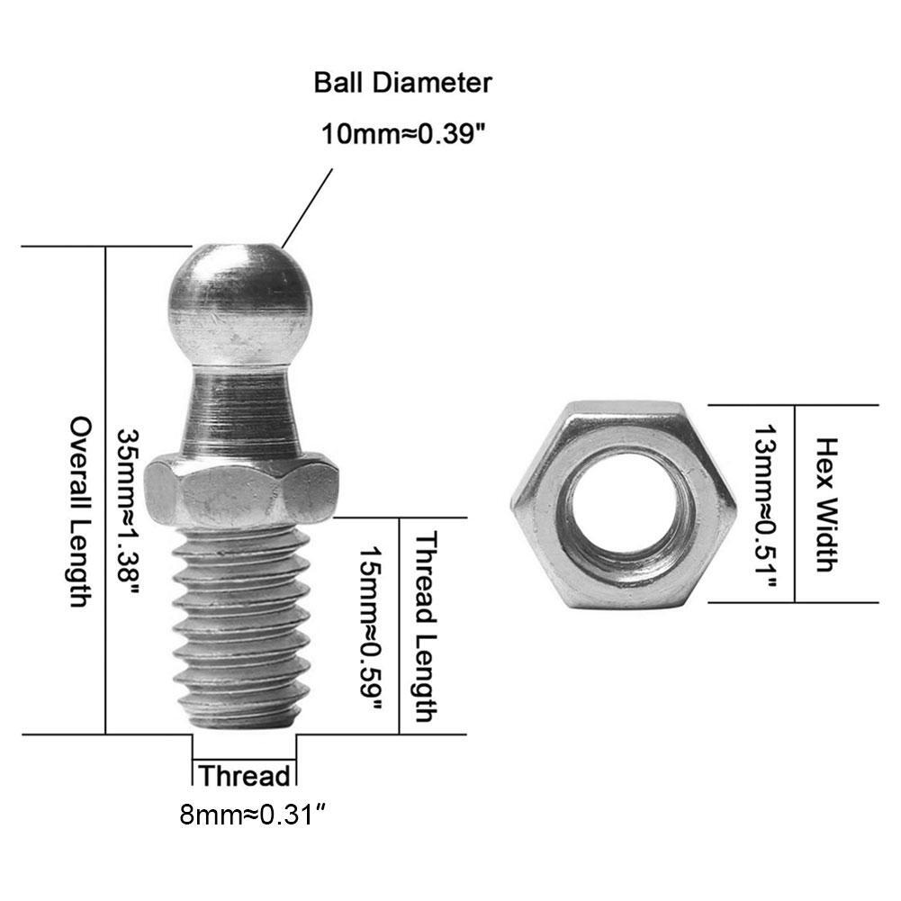 Ball Stud Bolt Galvanized Steel Struts Ball Bonnet for Gas Struts (M8 ...