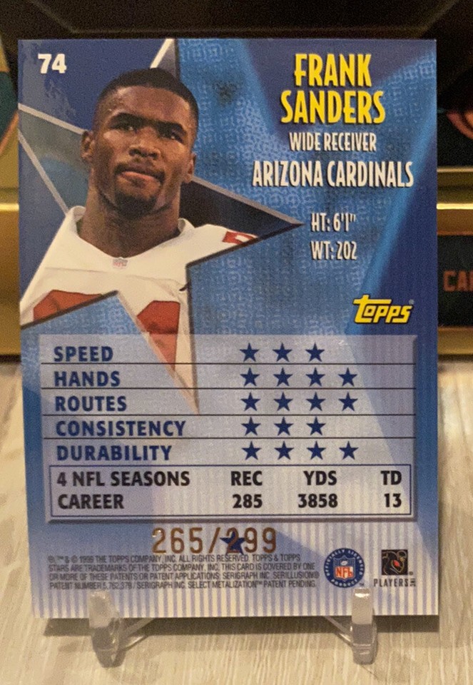 1999 Topps Stars Parallel Frank Sanders /299 #74 RARE - FREE SHIPPING ...
