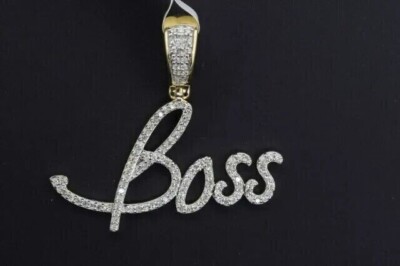 1.30Ct Round Cut Simulated Diamond Men's "BOSS" Pendant 14K Yellow Gold ...