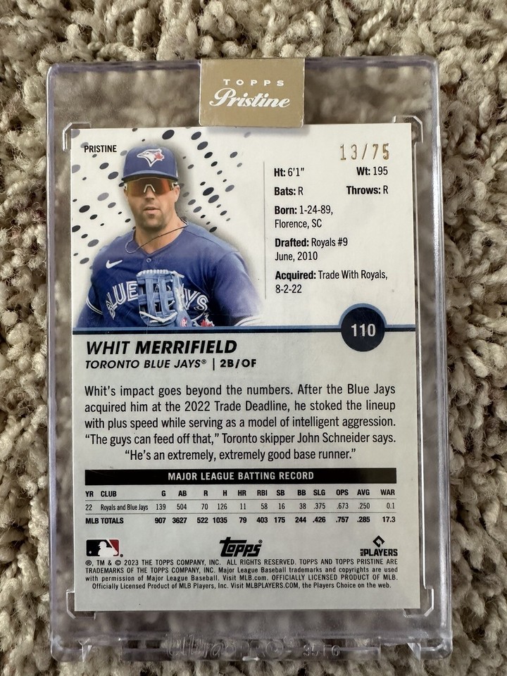 Whit Merrifield 2023 Topps Pristine Blue Refractor /75 Encased #110 ...