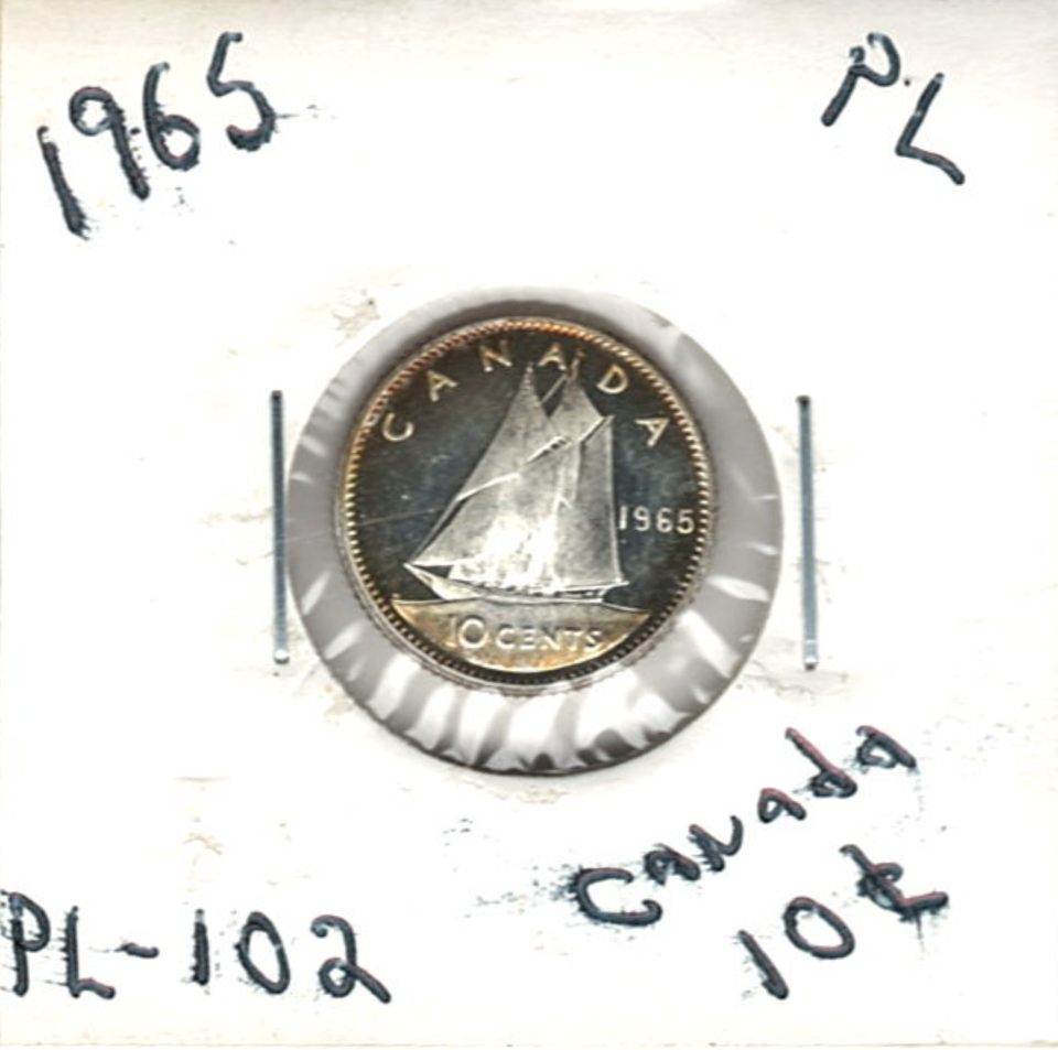 1965 SILVER CANADA TEN CENTS ~ PROOF LIKE SURFACES ~ SEE THE SCAN stkPL ...