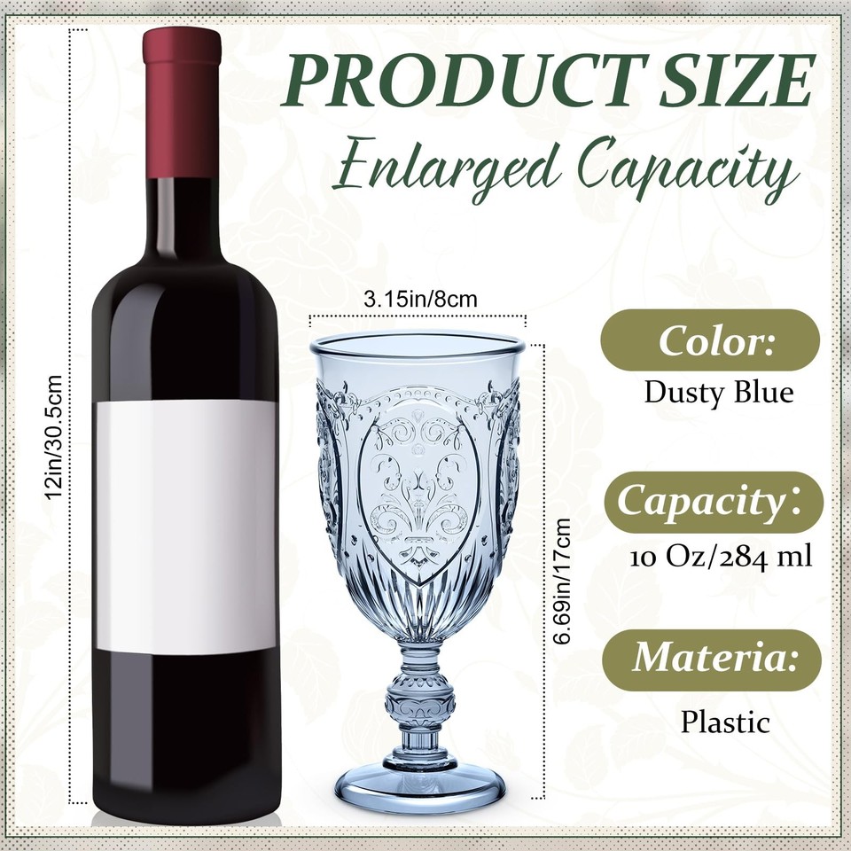 36 Pack Plastic Goblets 10oz Upgrade Vintage Water Goblet Plastic Wine ...