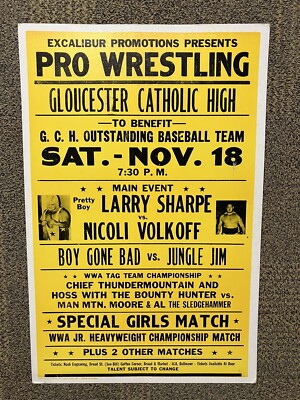 Wrestling Poster WWF Vtg 17x26 Nicoli Volkoff Larry Sharpe Cardboard ...