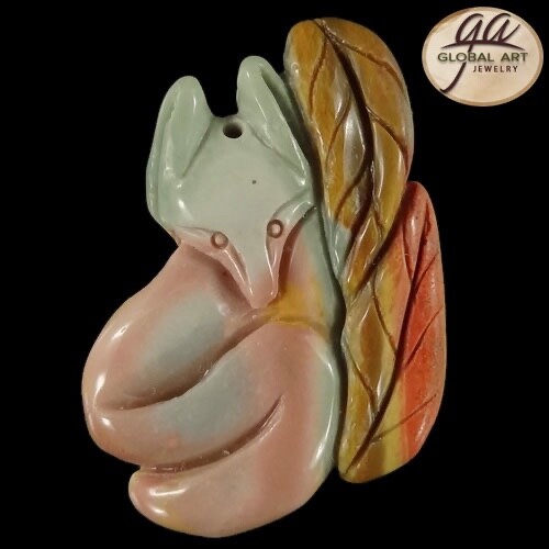 BI07608# Hand Carved Unique Fox Desert Jasper Pendant Bead Gemstone | eBay