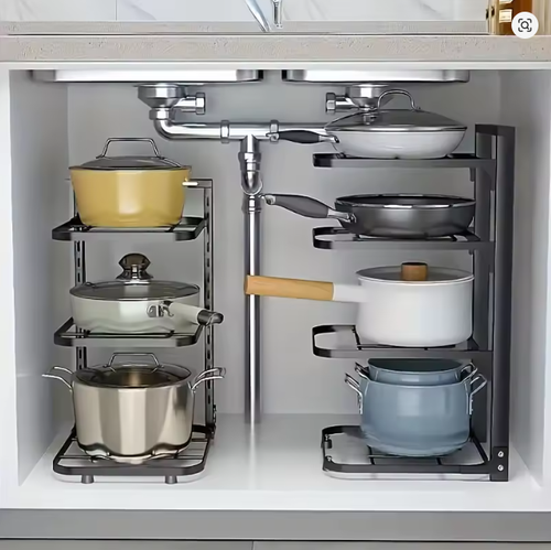 Adjustable Pot Rack Organizer, Kitchen Stainless Steel Pot Storage Rack ...