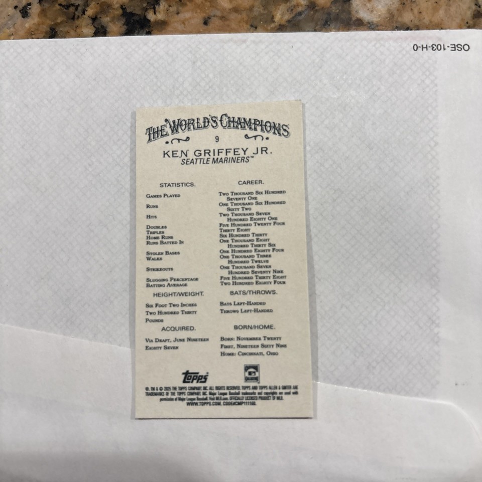 2025 Topps Allen & Ginter Mini #9 Ken Griffey Jr., Gold Border ...