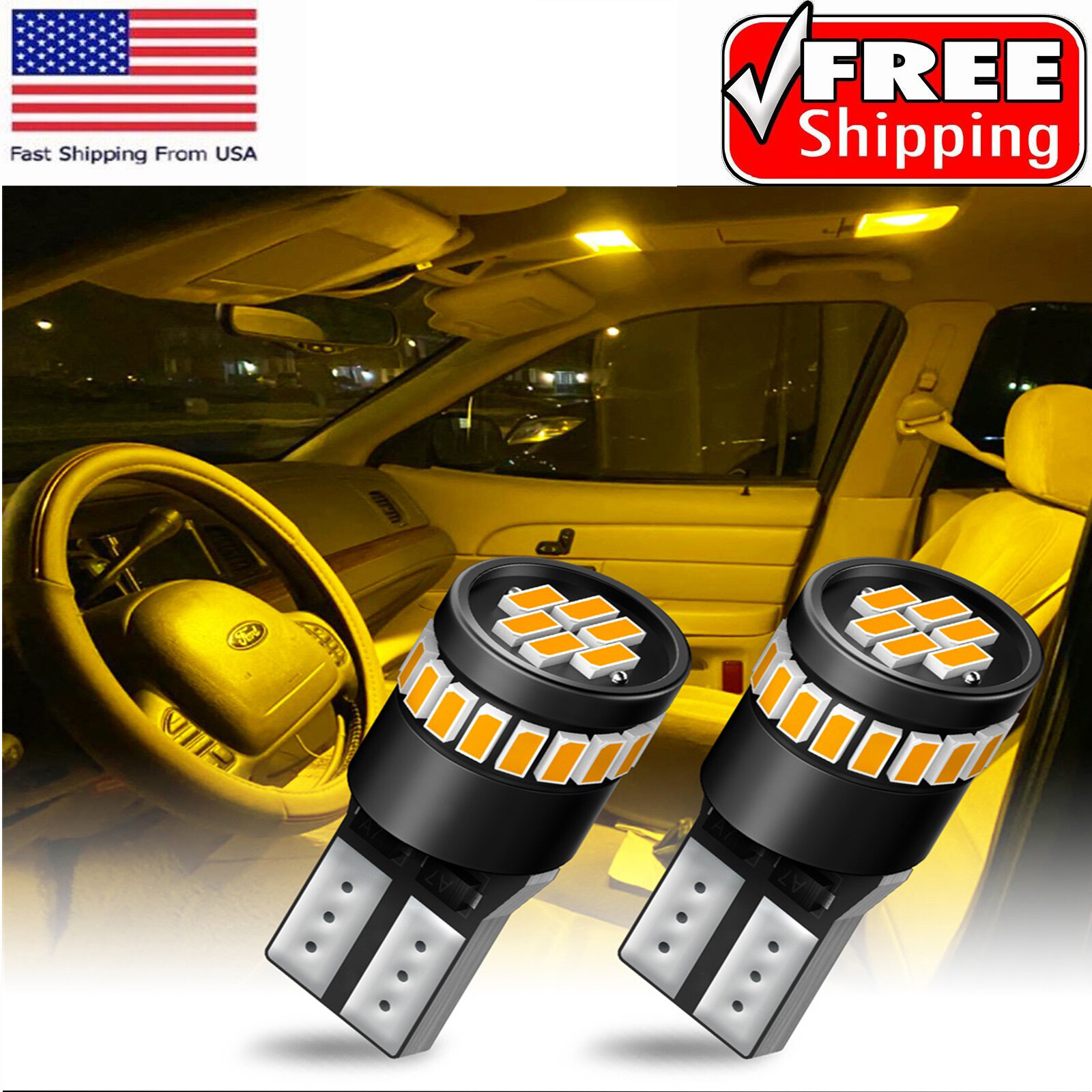 2X AUXITO T10 LED License Plate Light Car Interior Bulbs Amber 168 2825 ...