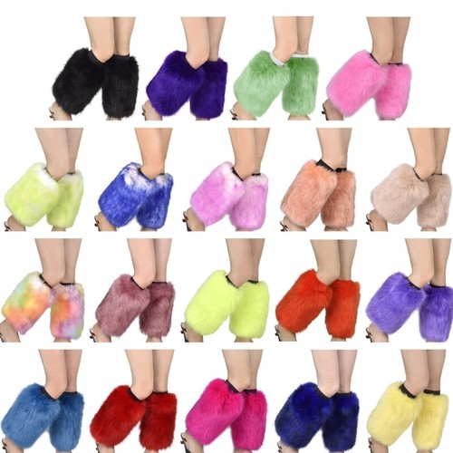 Women Vibrant Faux Leg Warmer Rave Party Furry Boot Cover Cuffs Socks ...