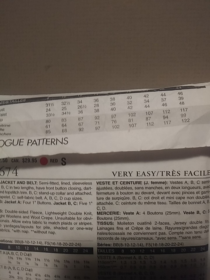 Women's Vogue 8674 Coat Cape Vest Sewing Pattern UNCUT Sz 16-24 Stand ...