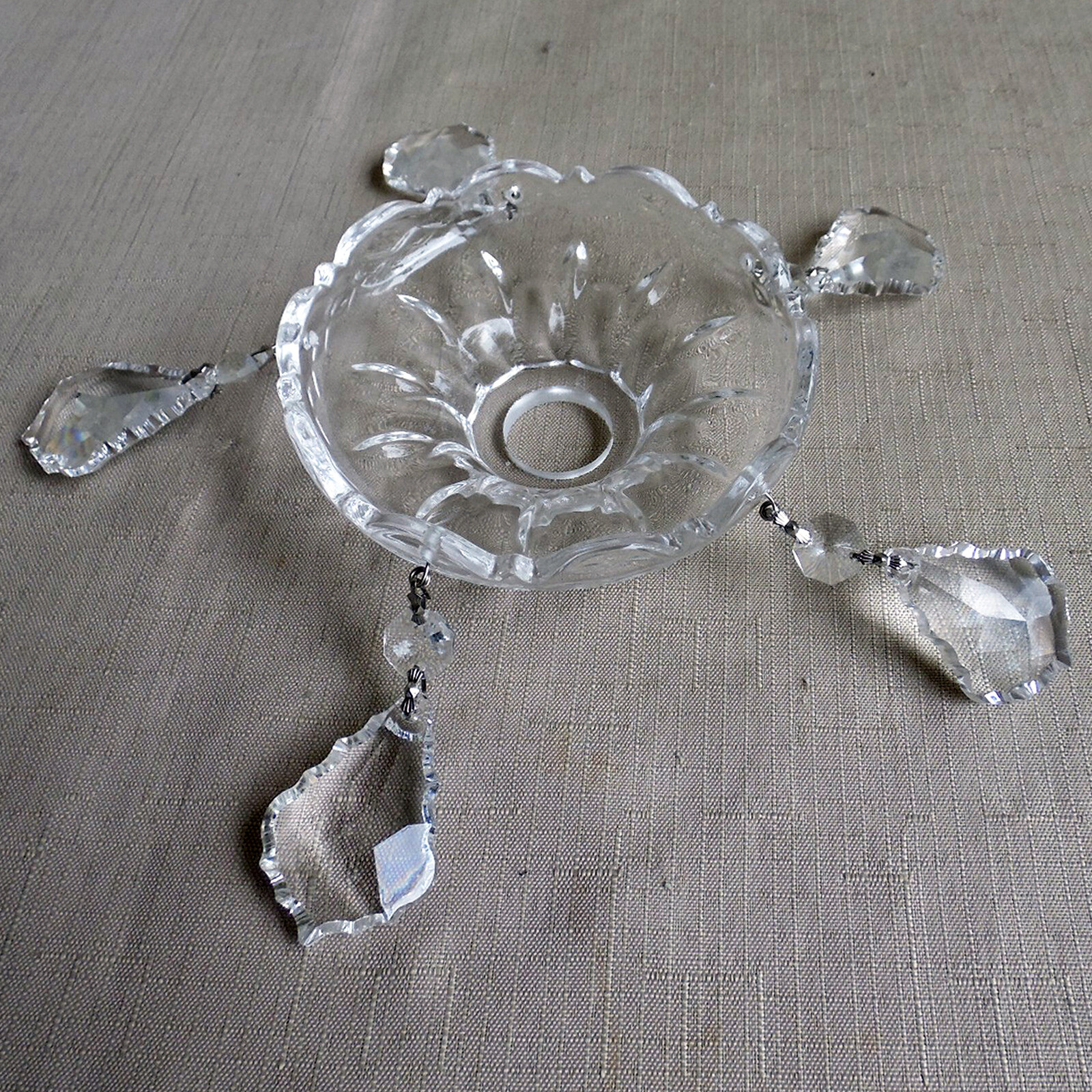 1 PIECE CRYSTAL BOBECHE 4+5/8" DIAMETER WITH 5 CRYSTAL GLASS DROPS | eBay