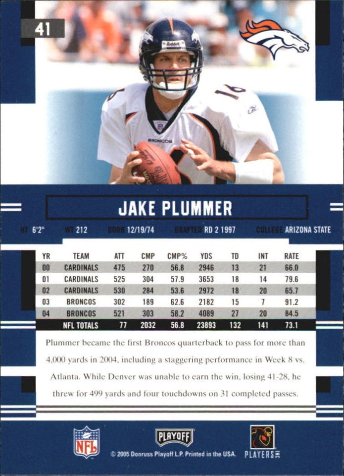 2005 Playoff Prestige Football Card #41 Jake Plummer | eBay