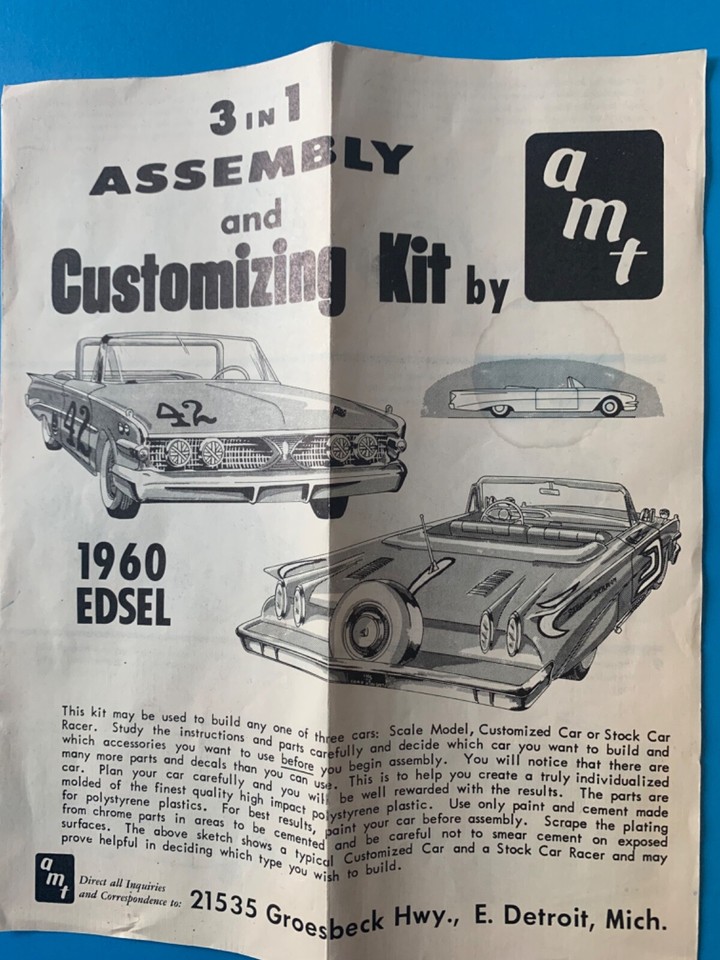 AMT MODEL CAR KIT 1960 EDSEL 3in 1 Customizing Convertible kit | eBay