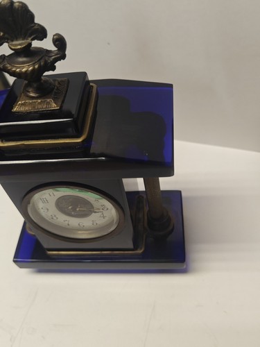 Antique Cobalt Blue Glass Desk Alarm Clock Art Deco Windup 7 1/2" Tall ...