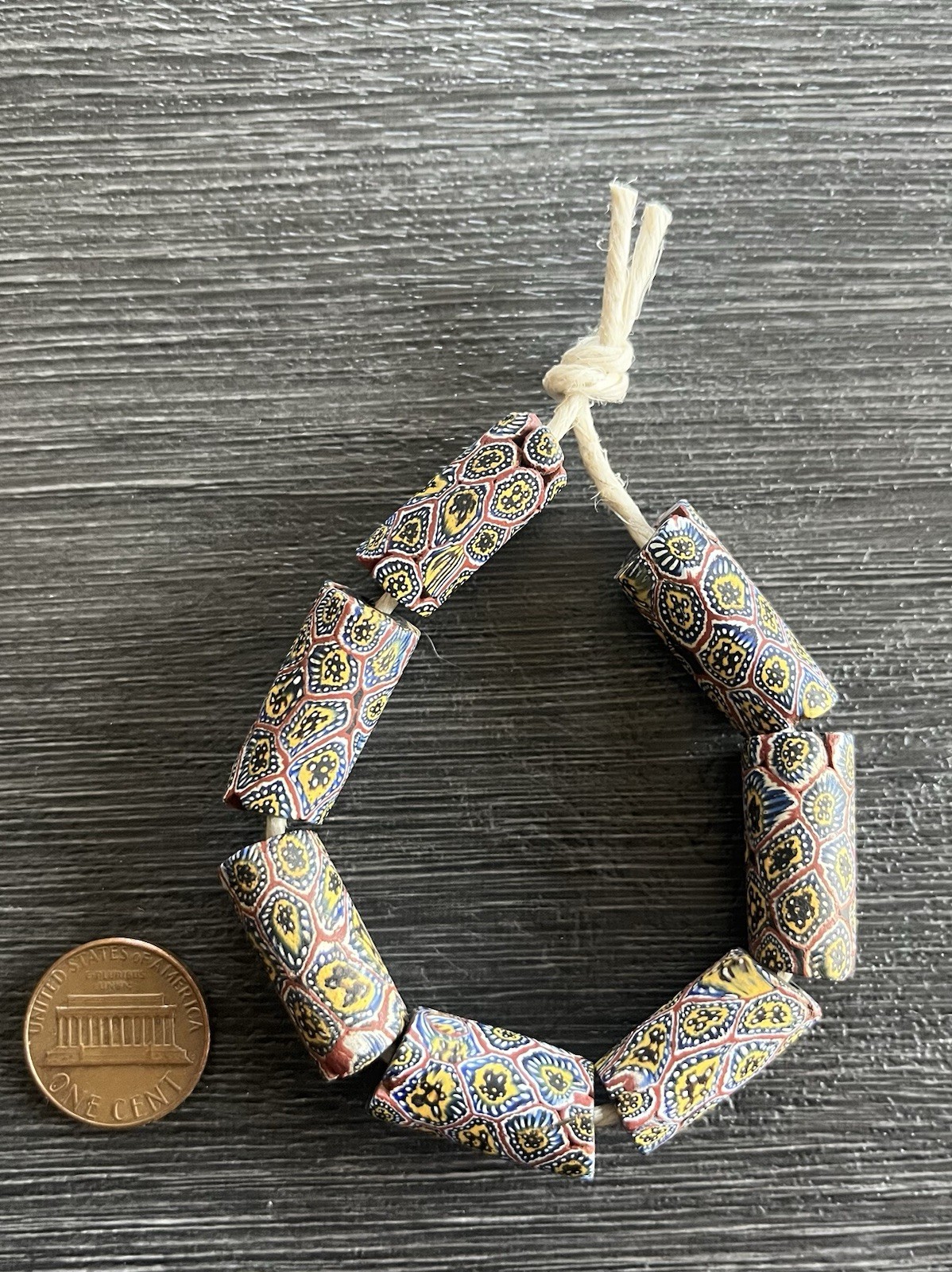 Short Strand of 7 Antique Venetian Glass Complex Millefiori African ...