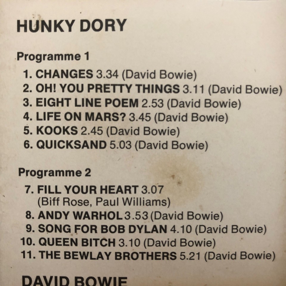 David Bowie- “Hunky Dory” - Cassette Tape RCA International - 1971 ...