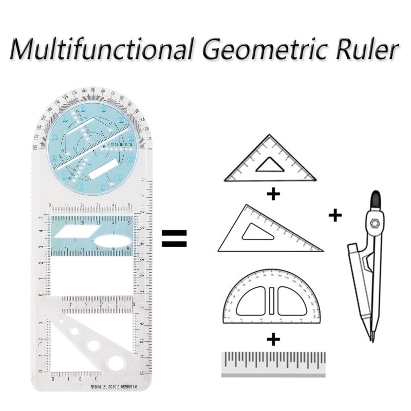 Multi-Function Drawing Rulers Set 360 Degree Round Protractor Geometric ...