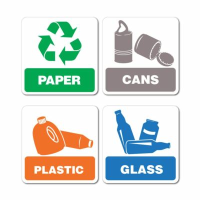 Recycling Paper Cans Plastic Glass Sticker Decal Bin Recycle Eco ...