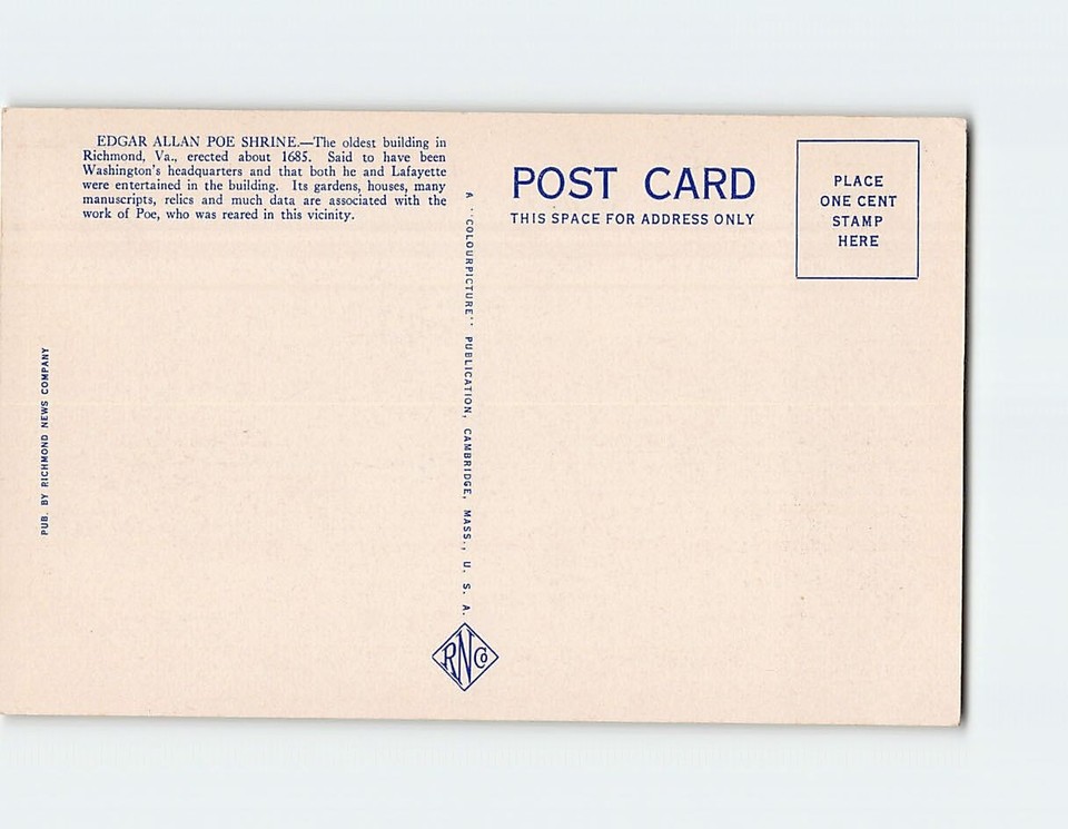 Postcard Edgar Allan Poe Shrine, Richmond, Virginia | eBay