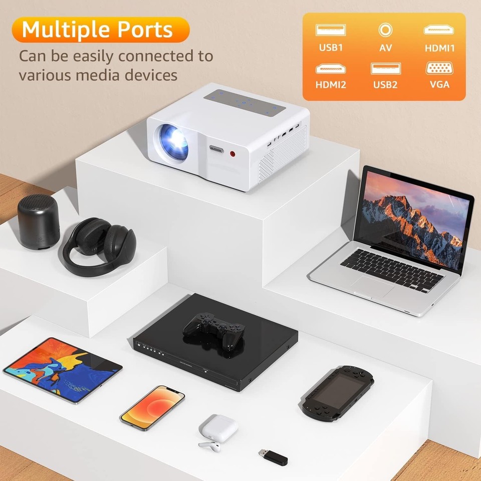 Ailessom L300 HD 1080P Video Projector 5G WiFi Bluetooth 450" Display ...