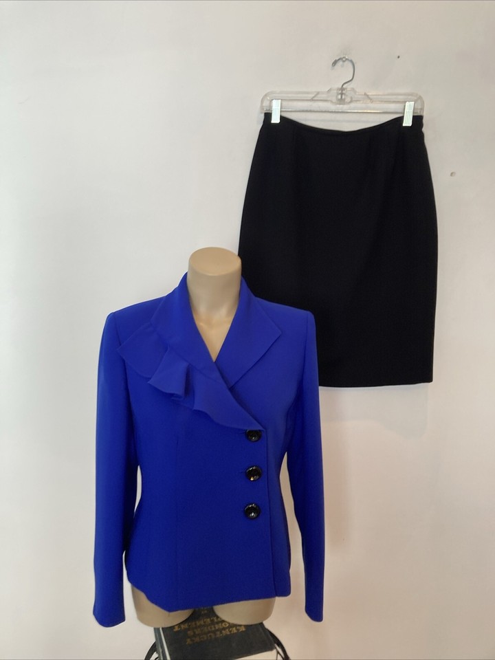 Kasper size 8 petite royal blue jacket and black skirt suit | eBay