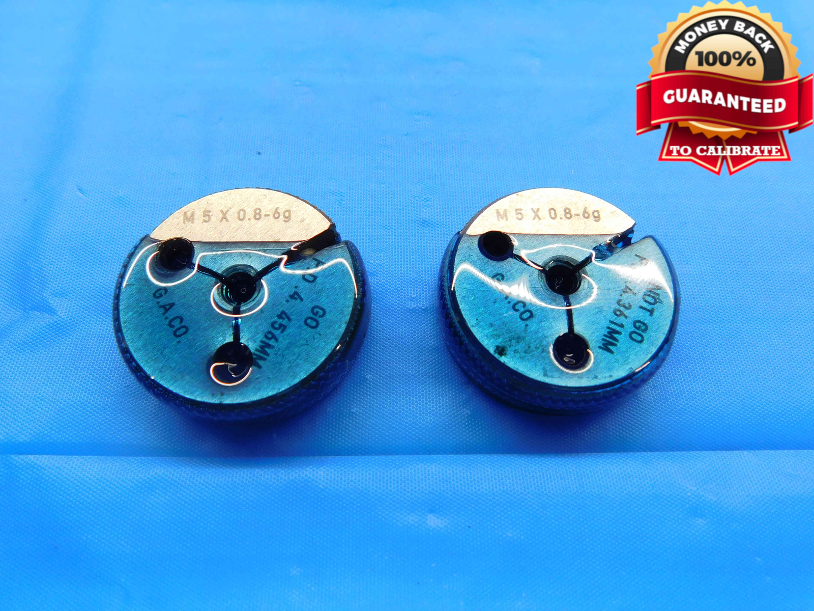 M5 X .8 6g METRIC THREAD RING GAGES 5 0.8 GO NO GO P.D.'S = 4.456 & 4. ...