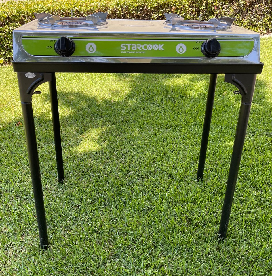 Stainless Double Propane LP Burner Stove Cooker W/Cast Iron Stand ...