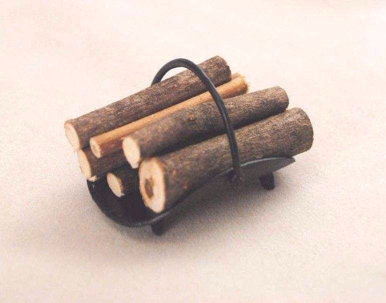 Fireplace Log Holder w/ Logs 1/12 scale dollhouse cast metal miniature ...