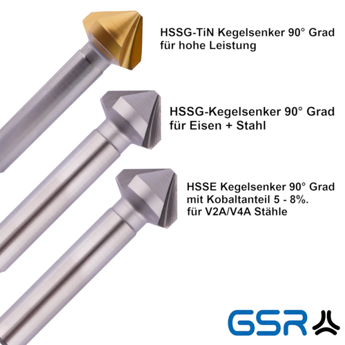 GSR Kegelsenker/Satz DIN 334/335 Senker 60/90/120° Grad HSS/HSSEVA/TiN ...