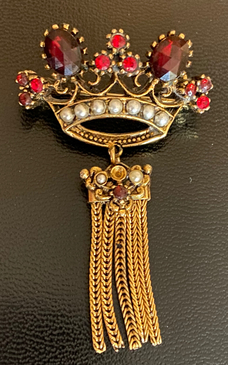 Vintage ART Regal Renaissance Style Crown Red Rhinest… - Gem