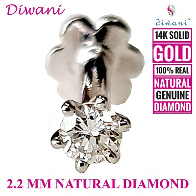 2.2mm Natural Diamond Nose Lip Labret Body Piercing Stud Ring Pin Screw ...