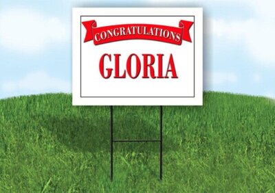 GLORIA CONGRATULATIONS RED BANNER 18in x 24in Yard sign with Stand | eBay