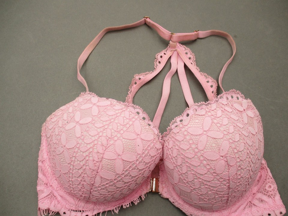 32D Victorias Secret Women Pink Underwire Padded Front Closure Demi Bra ...