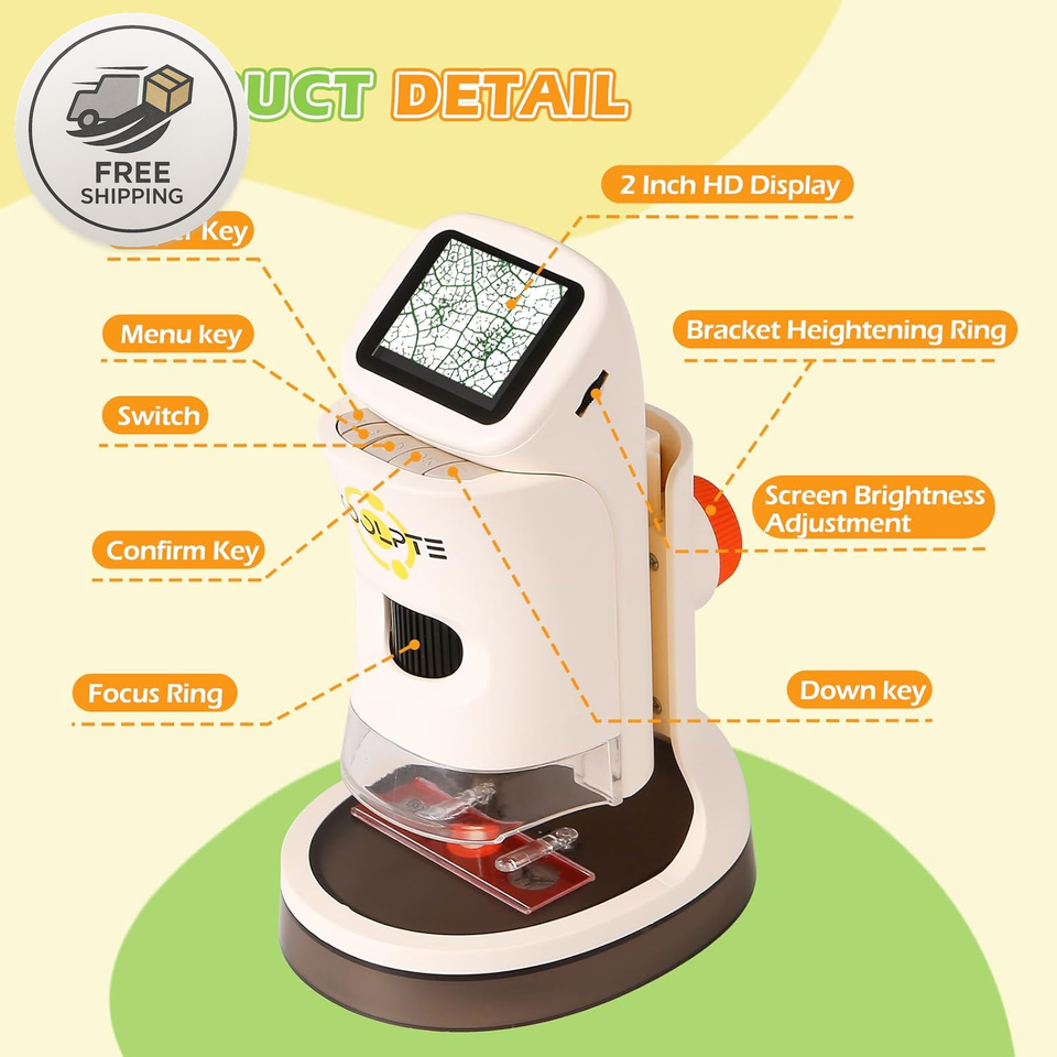 Microscope for Kids, 1000X HD Pocket Kids Microscope, 2.1'' LCD Screen ...