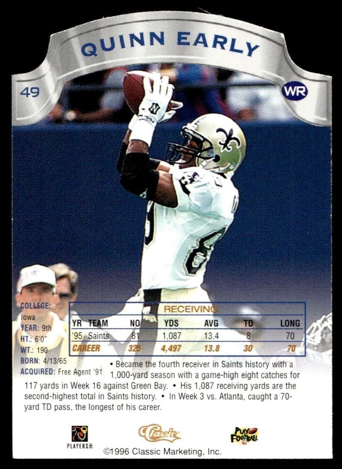 1996 PRO LINE DC III QUINN EARLY NEW ORLEANS SAINTS #49 | eBay
