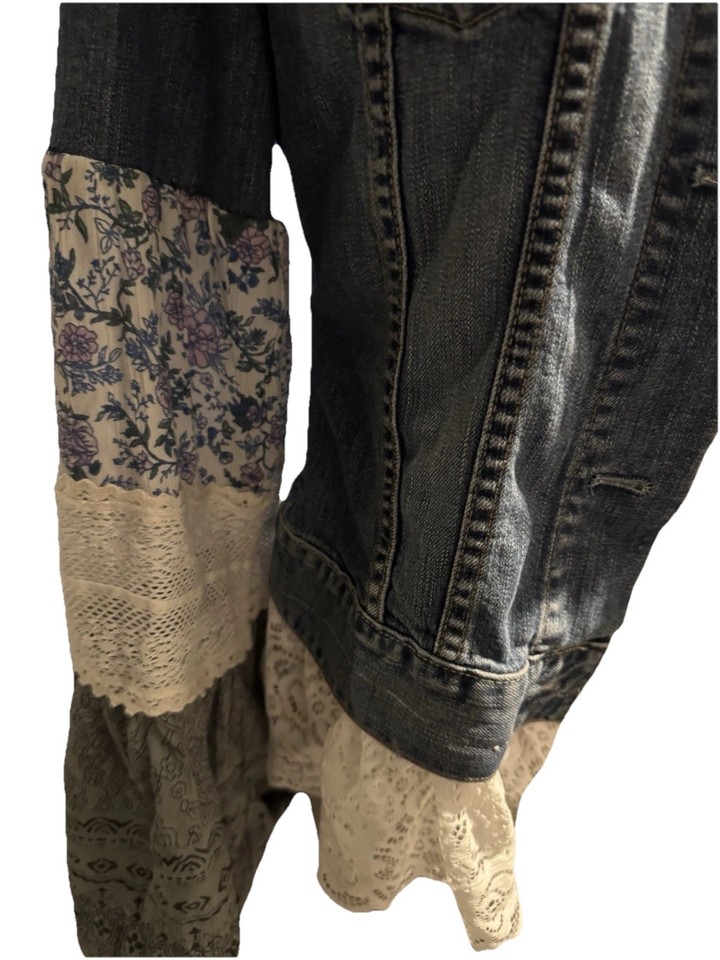 Upcycled Reworked Denim Jacket Flowy Hippie Boho Small One Of A Kind | eBay