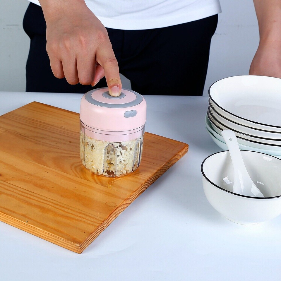 250ML Electric Garlic Press Chopper Chili Onion Fruits Meat Mincer Mini ...