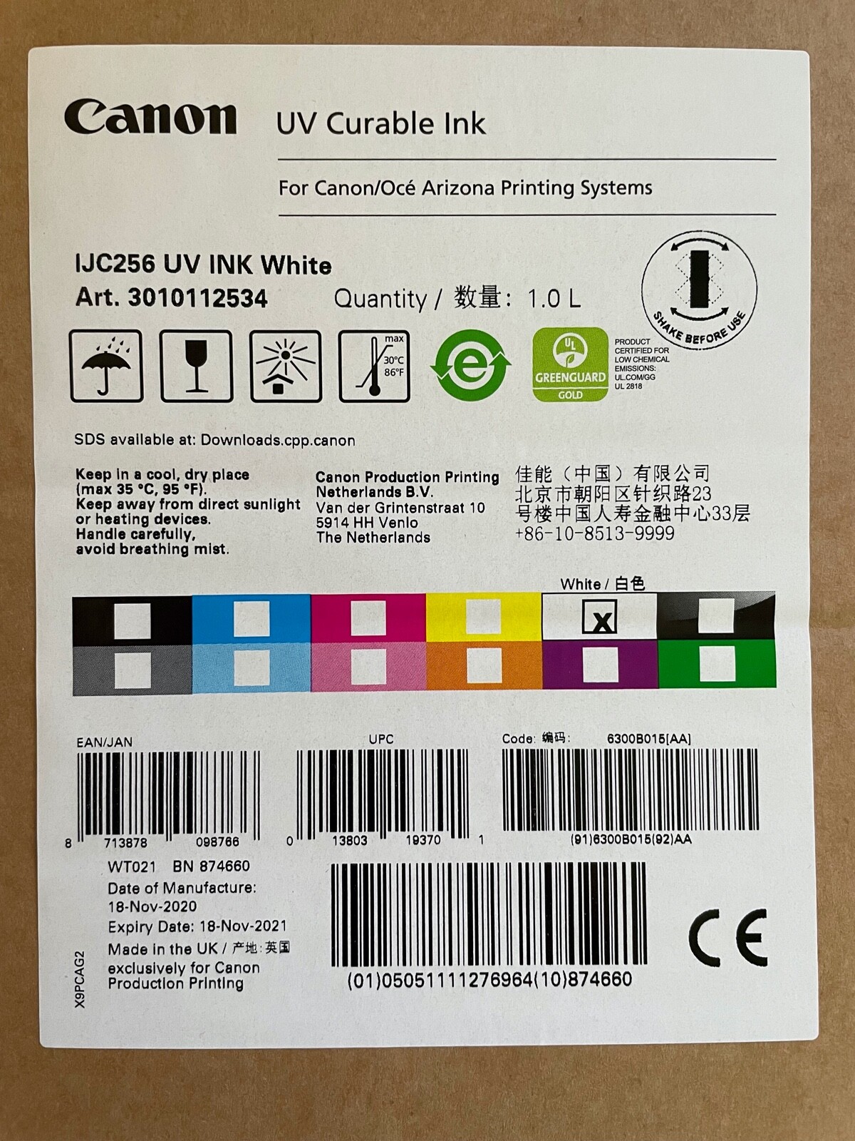 OCE IJC-256 UV Ink 3010112534 WHITE for Arizona | eBay